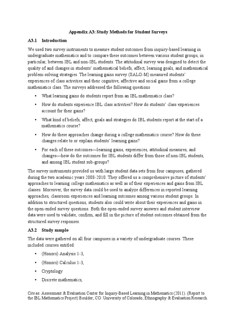 Appendix A3: Study Methods For Student Surveys A3.1 Introduction | PDF ...