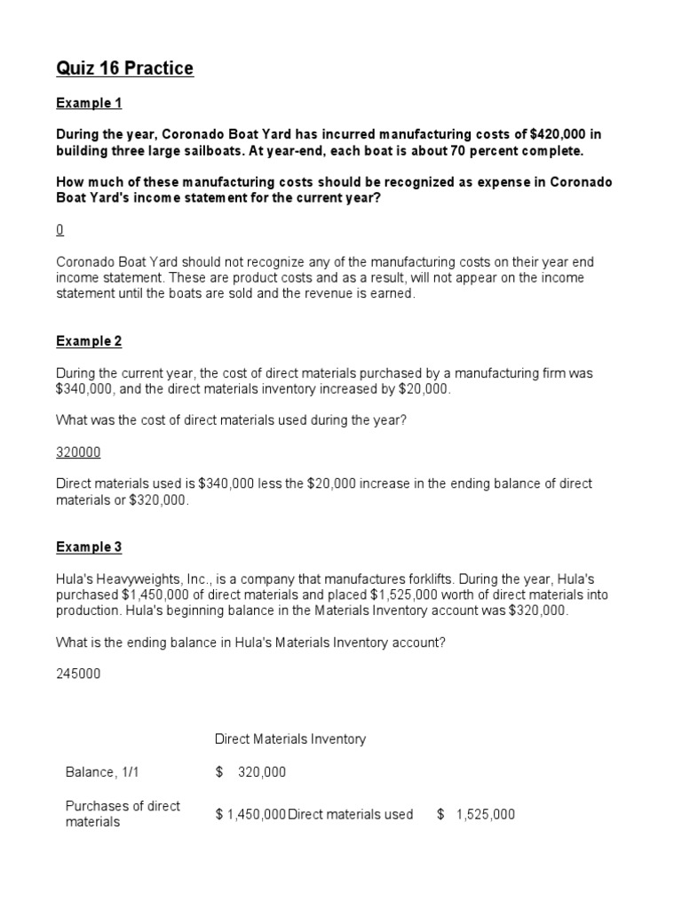 Quiz 16 Practice | PDF | Cost Of Goods Sold | Inventory
