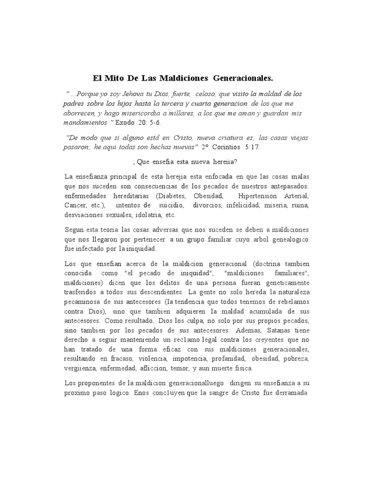 El Mito De Las Maldiciones Generacionales Pdf Biblia Pecado