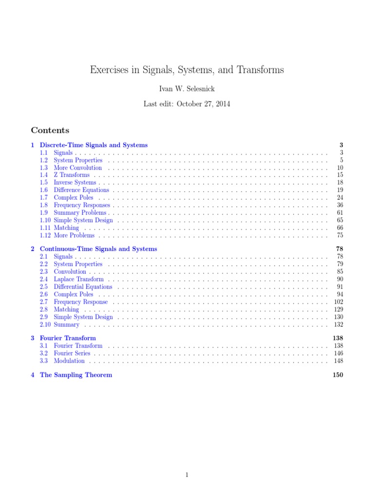 Silo - Tips - Exercises in Signals Systems and Transforms PDF | PDF ...