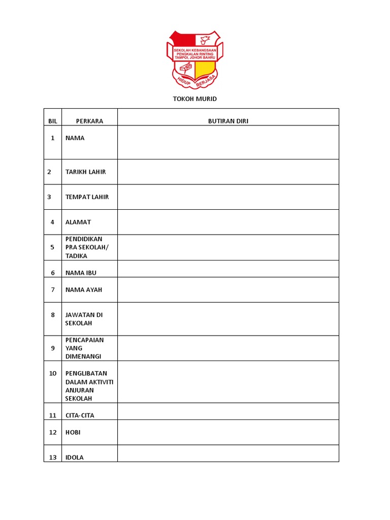 Borang Tokoh Murid