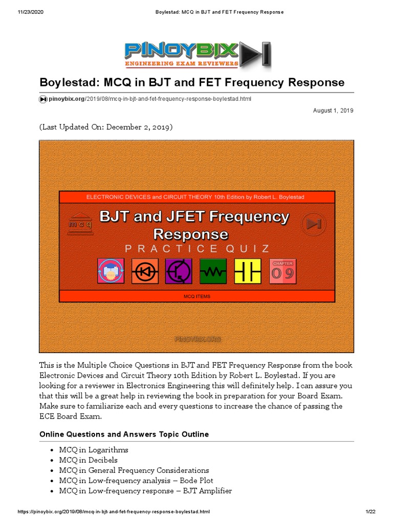 Boylestad - MCQ in BJT and FET Frequency Response | PDF | Decibel | Amplifier