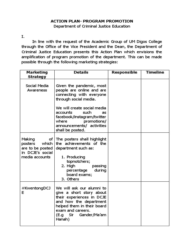Action Plan-Program Promotion | PDF