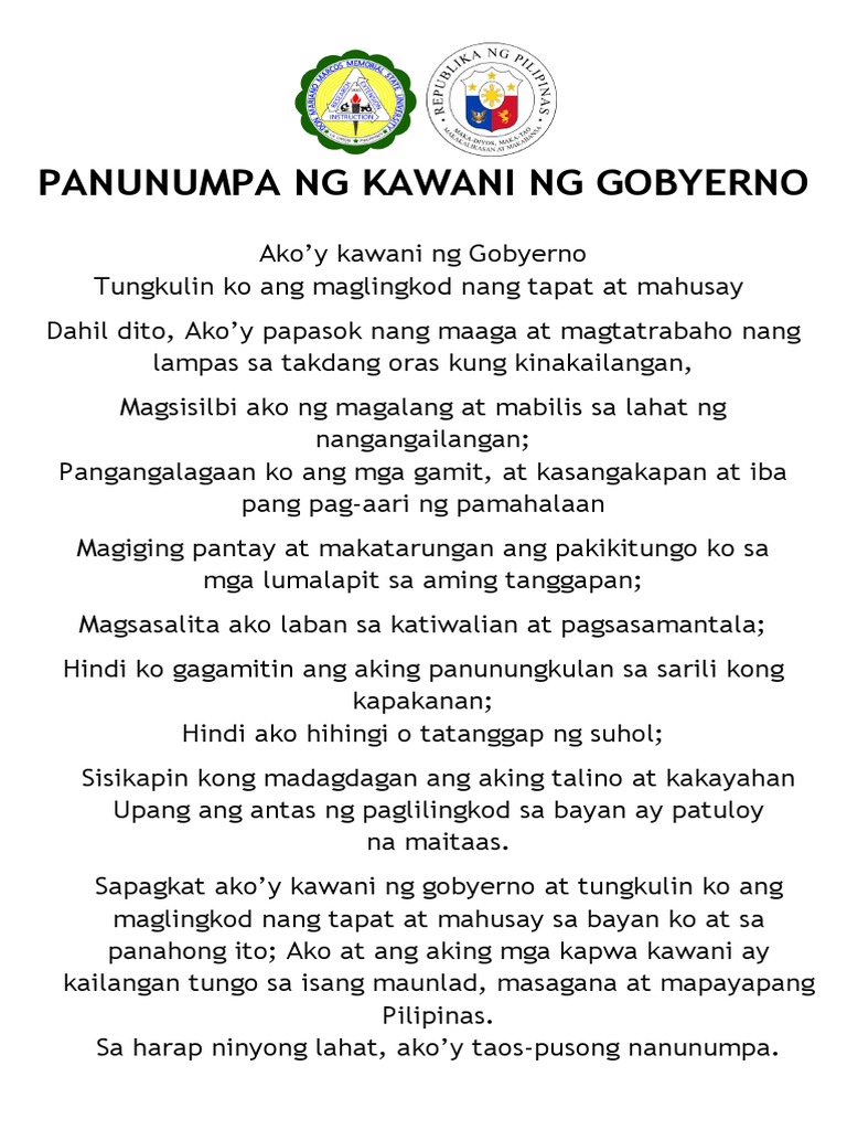 Panunumpa NG Kawani NG Gobyerno | PDF