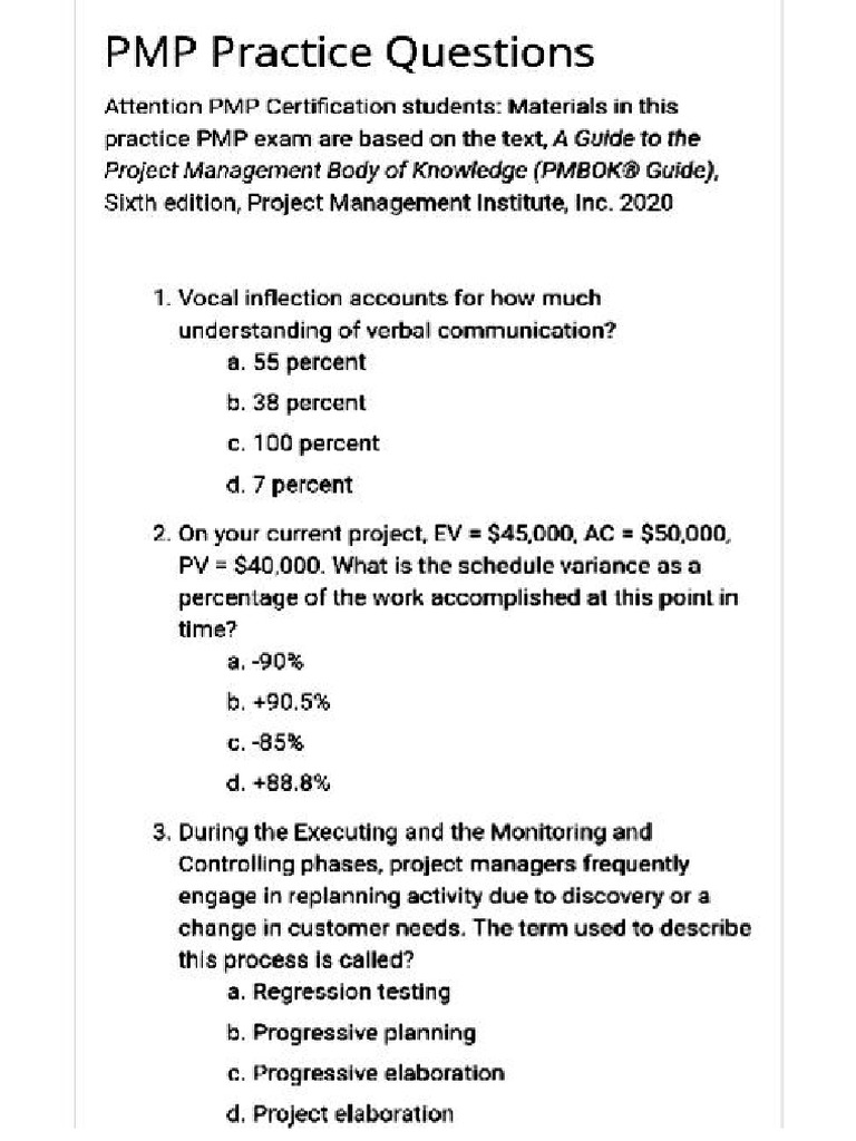 PM Practice Que. Set 1 | PDF