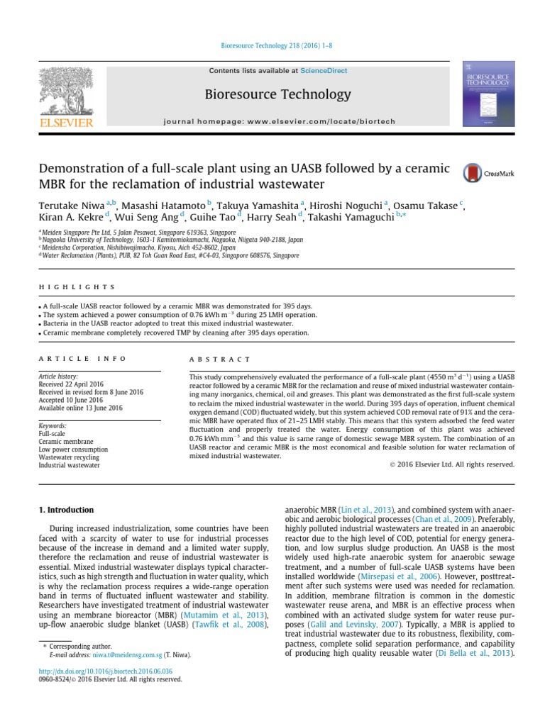 Bioresource Technology | PDF | Membrane | Reclaimed Water