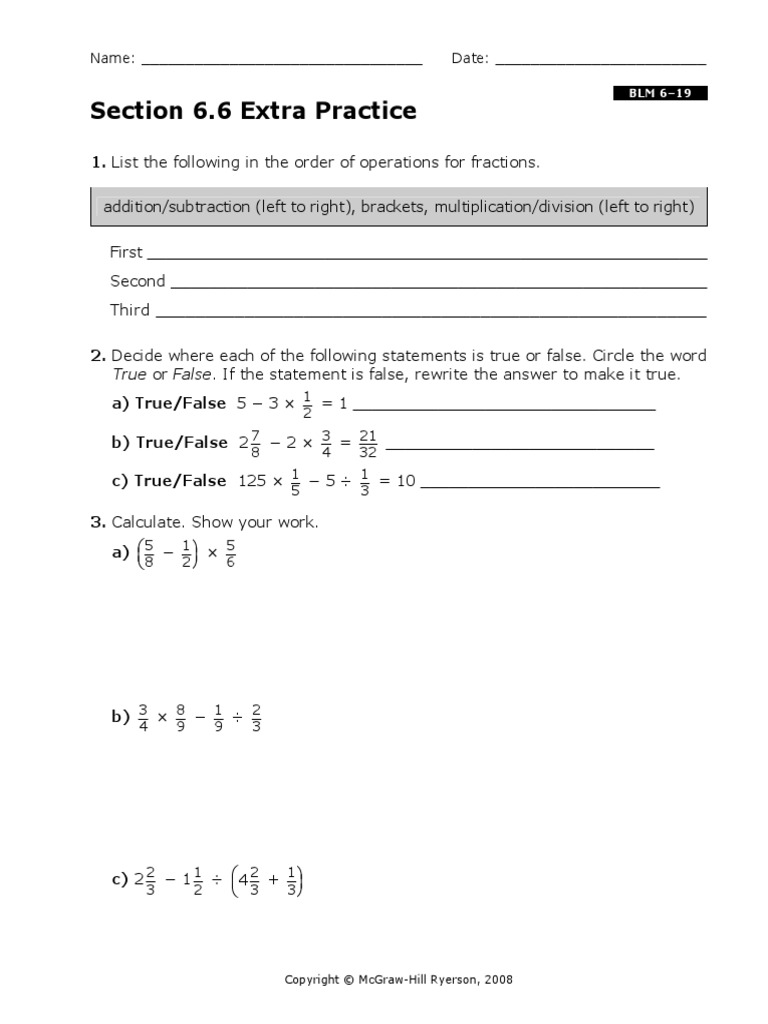 Section 6.6 Extra Practice: 1. List The Following in The Order of ...