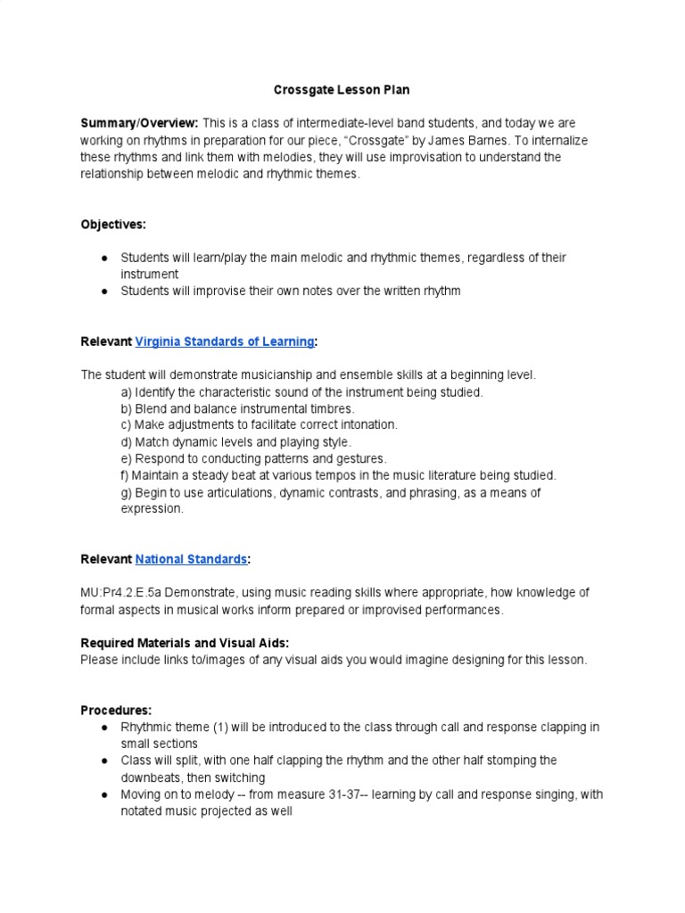 Mued 371 Lesson Plan | PDF | Rhythm | Musical Compositions