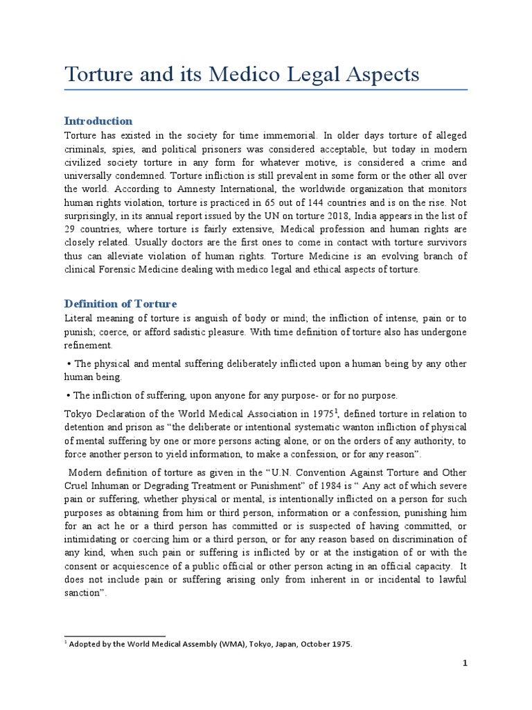A Comprehensive Overview Of Torture Methods And Their Medico Legal