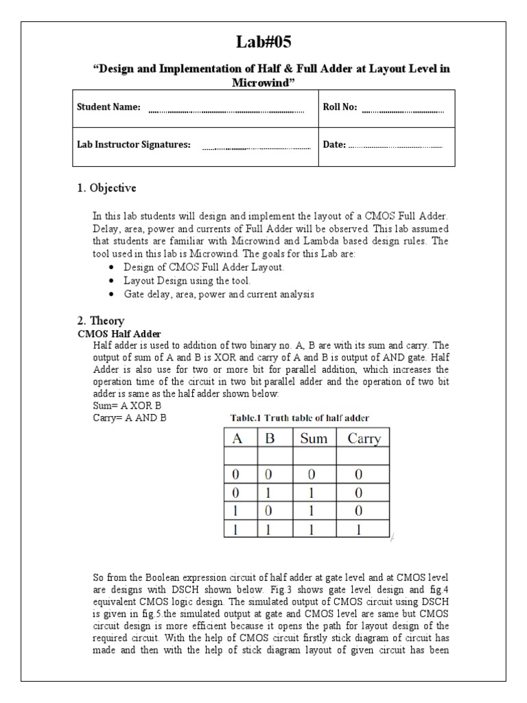 Design and Implementation of Half & Full Adder at Layout Level in ...
