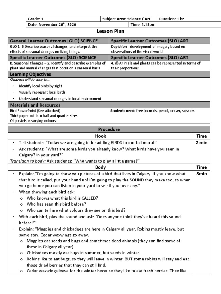 Lesson Plan: General Learner Outcomes (GLO) SCIENCE Specific Learner ...