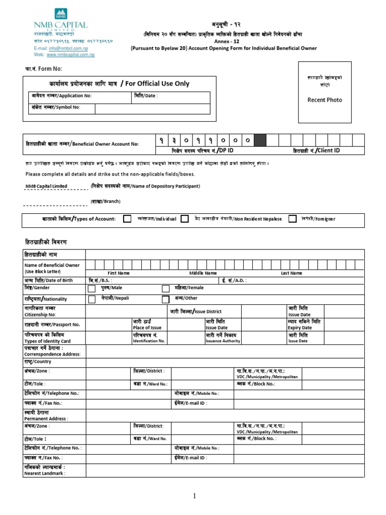 Individual Beneficial Owner Account Form | PDF | Government And ...