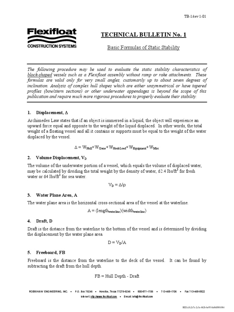Technical Bulletin No. 1: Basic Formulas of Static Stability | PDF ...