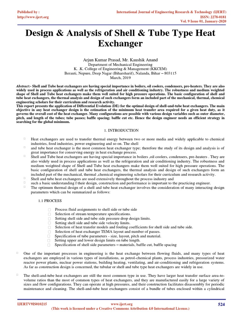 Design Analysis of Shell Tube Type Heat Exchanger IJERTV9IS010215 | PDF ...