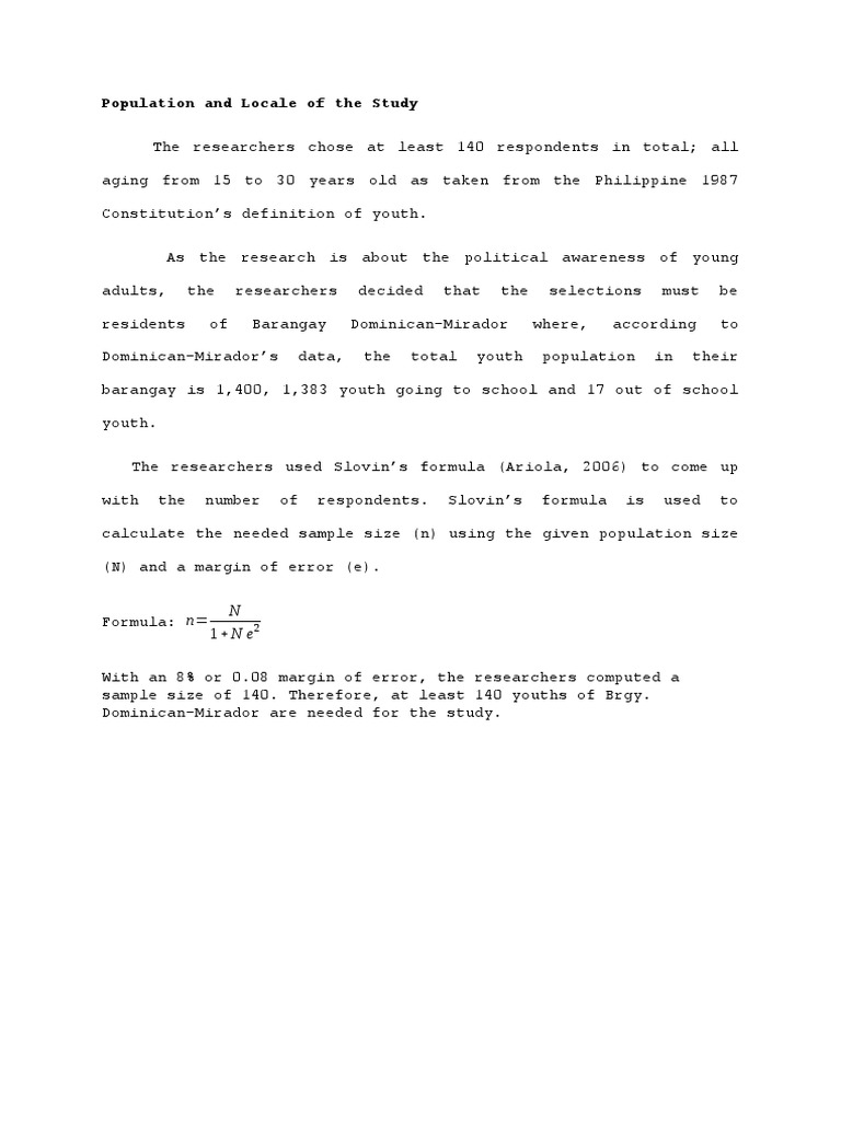Population and Locale of The Study | PDF | Statistics | Scientific Method