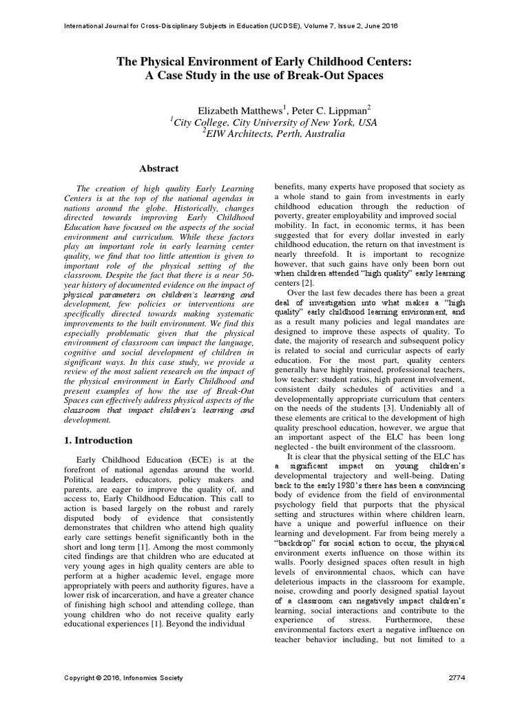 The Physical Environment of Early Childhood Centers | PDF | Classroom ...