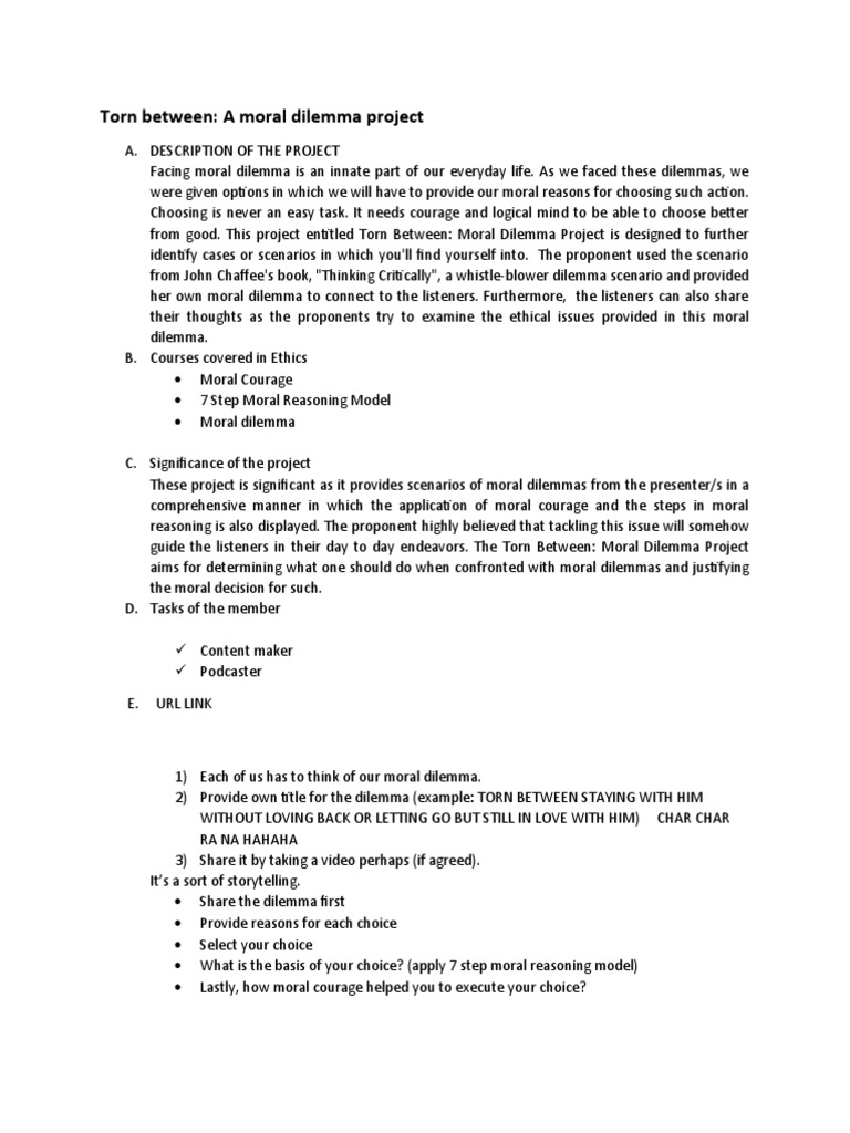 Torn Between: A Moral Dilemma Project | PDF