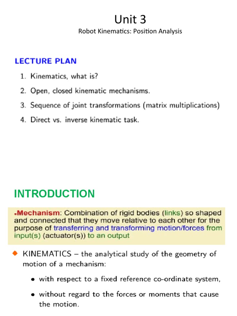 Unit 3: Robot Kinematics: Position Analysis | PDF | Kinematics ...