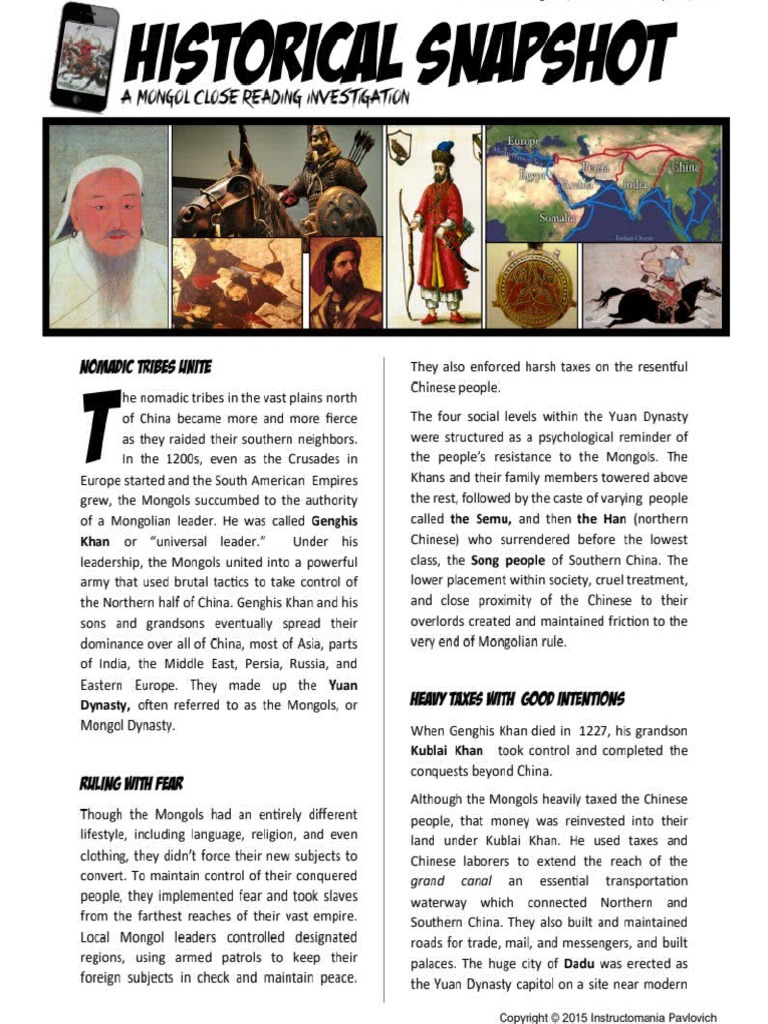 Historical Snapshot Mongols Close Reading Investigation | PDF