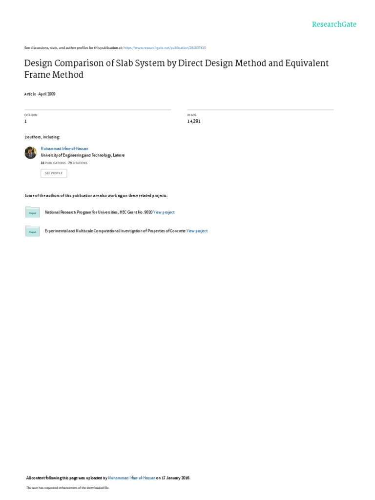 Design Comparison of Slab System by Direct Design Method and Equivalent ...