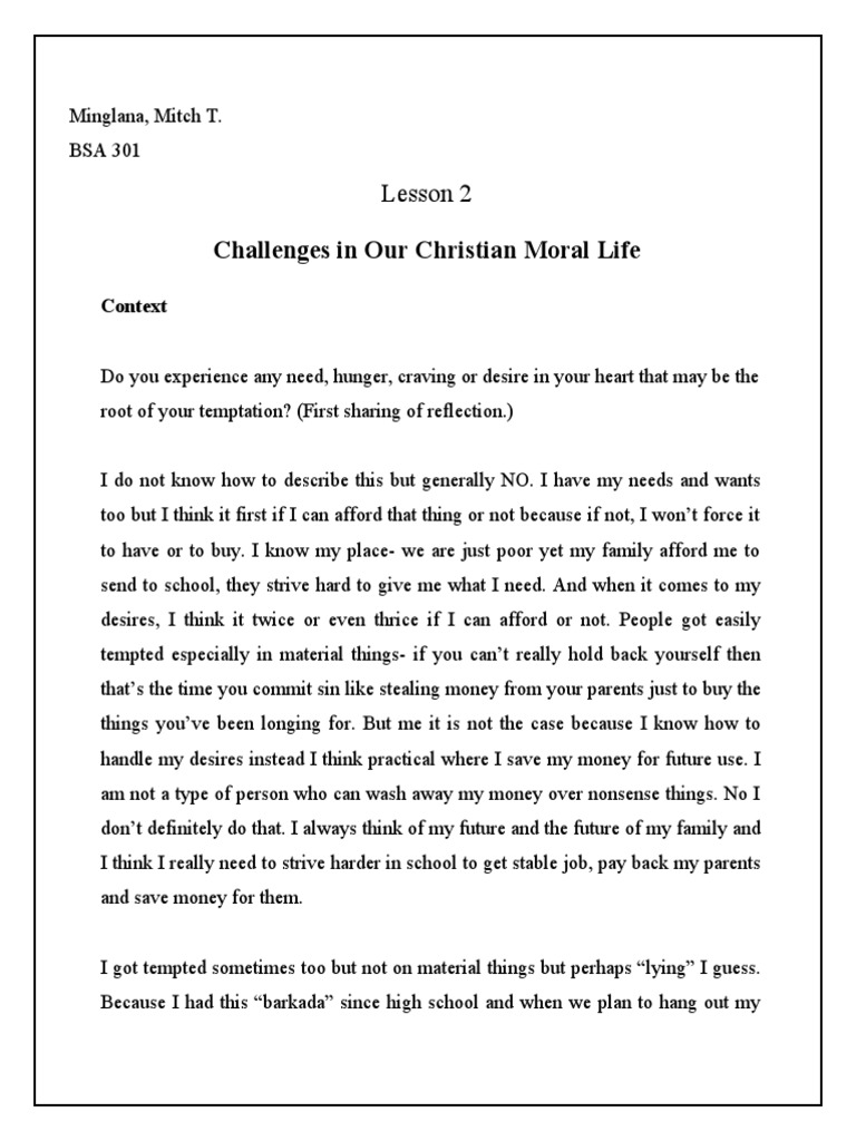 Challenges in Our Christian Moral Life: Lesson 2 | PDF | Lifestyle