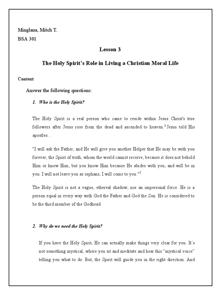 Module 1 Lesson 3 Minglana Mitch T | PDF | Holy Spirit | God The Father