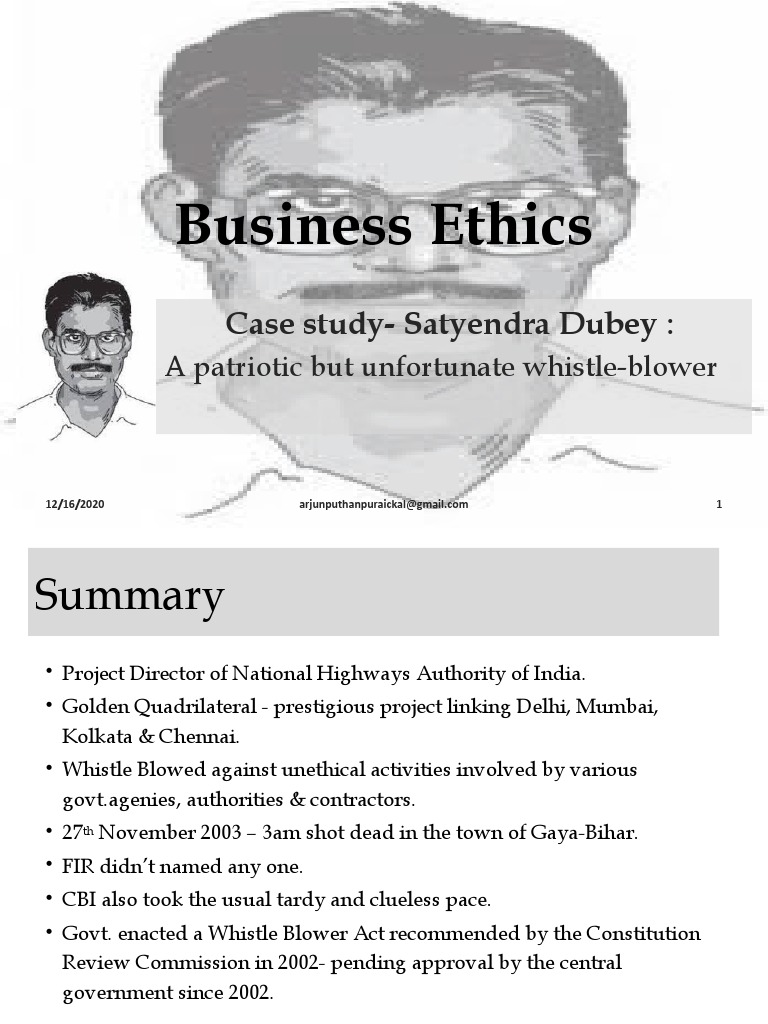 Business Ethics: Case Study-Satyendra Dubey | PDF | Crime & Violence ...