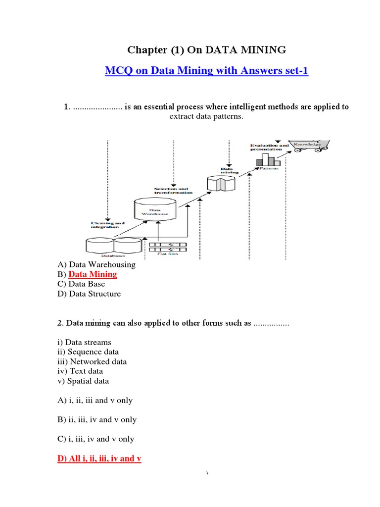 MCQ On Data Mining With Answers Set-1 | Download Free PDF | Data Mining | Cluster Analysis