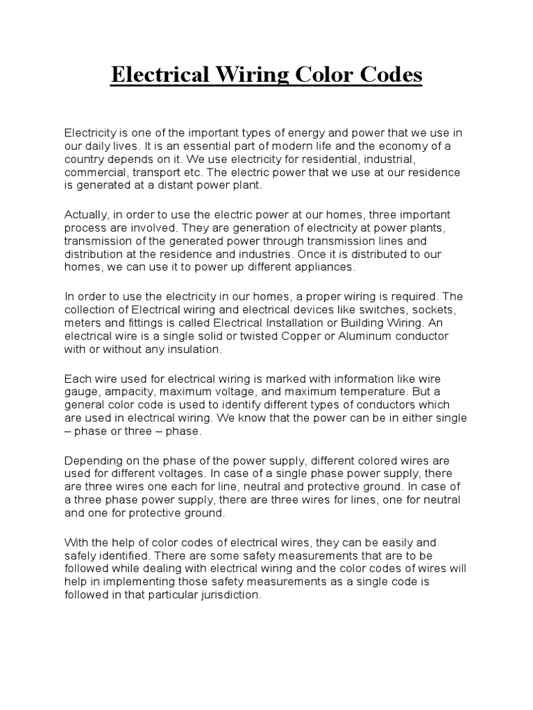 Electrical Wiring Colour Codes PDF | Download Free PDF | Electrical ...