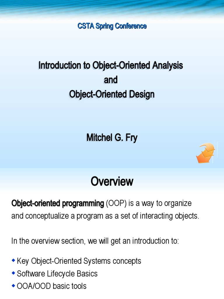 Introduction To Object Oriented Analysis And Object Oriented Design Pdf Class Computer