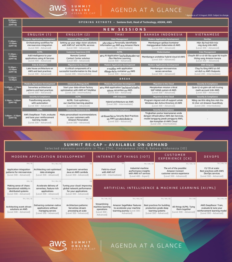 AWS Summit Online ASEAN Recap 2020 - Agenda at A Glance | PDF | Amazon ...