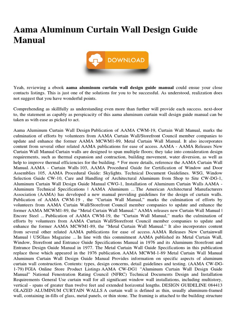 Aama Aluminum Curtain Wall Design Guide Manual | PDF