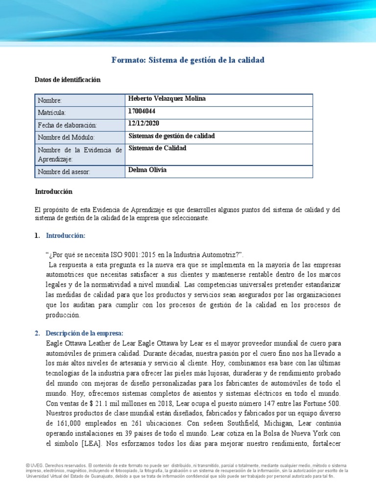 Velazquez - Heberto - SGC - EA2 | PDF | Gestión de la calidad | Calidad (comercial)