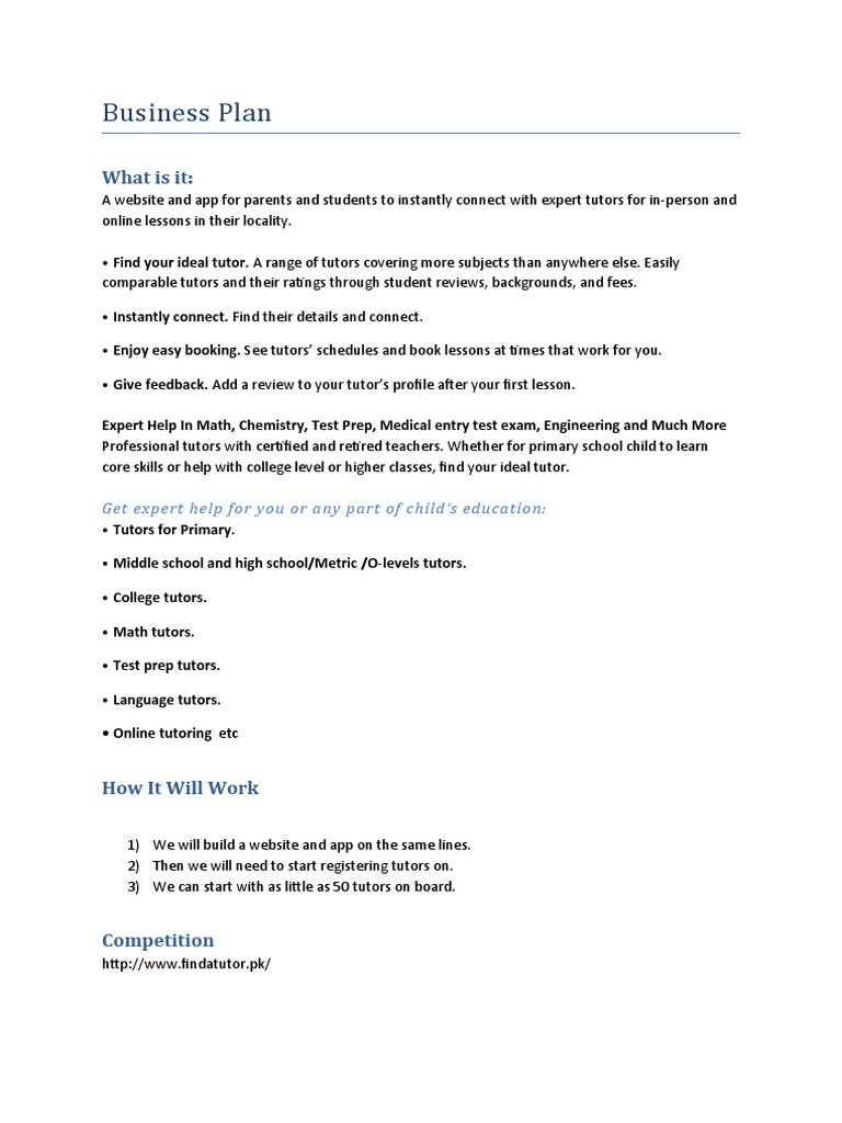 TUTOR Business Plan | PDF
