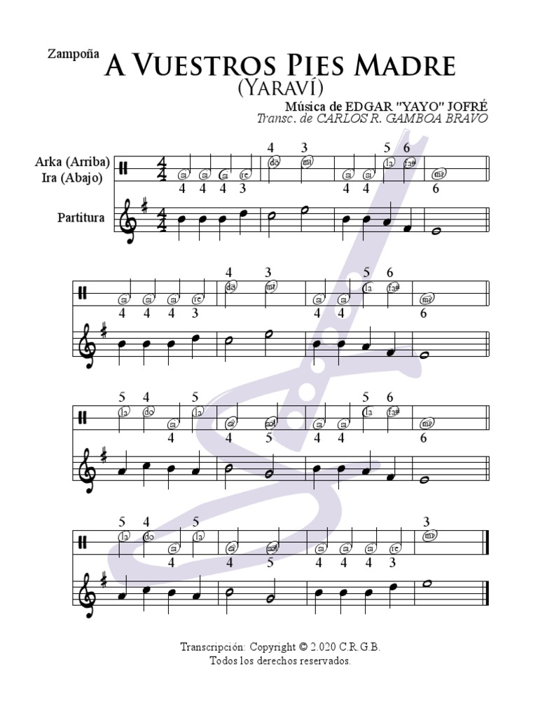 A Vuestros Pies Madre - Zampoña | PDF | Patentar | Entretenimiento (general)