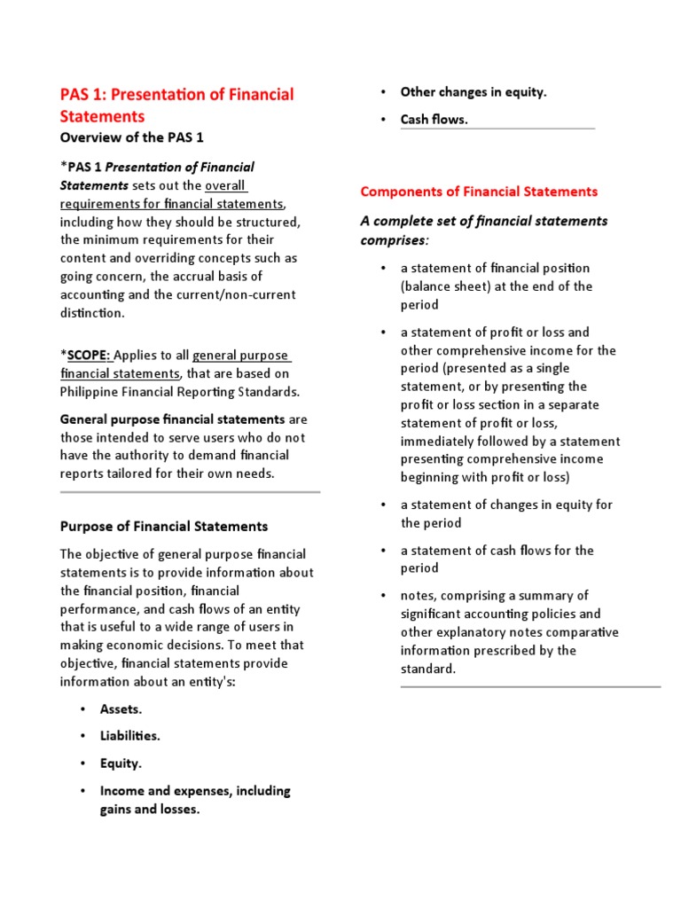 PAS 1 Financial Statements Overview | PDF | Going Concern | Financial ...
