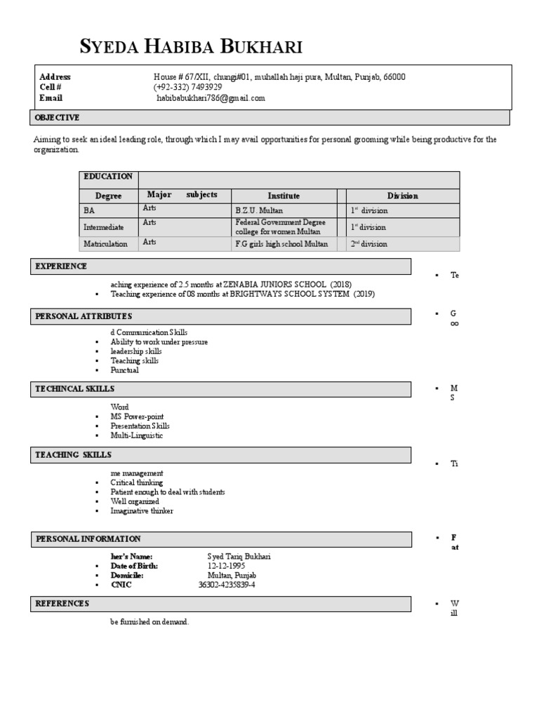 Syeda Habiba Resume | PDF | Cognition | Psychological Concepts