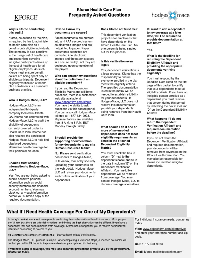 Frequently Asked Questions: Kforce Health Care Plan | PDF ...