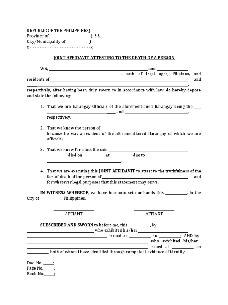 Affidavit Attesting To The Death of A Person | PDF