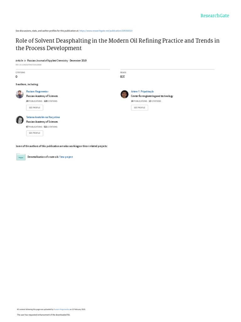 Role of Solvent Deasphalting in The Modern Oil Refining Practice ...