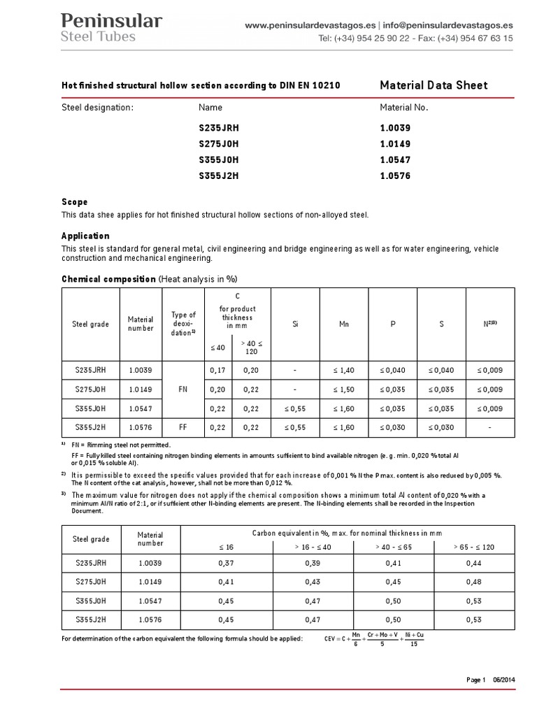 En 10210. S235JRH S275J0H S355J2H | PDF | Annealing (Metallurgy) | Welding