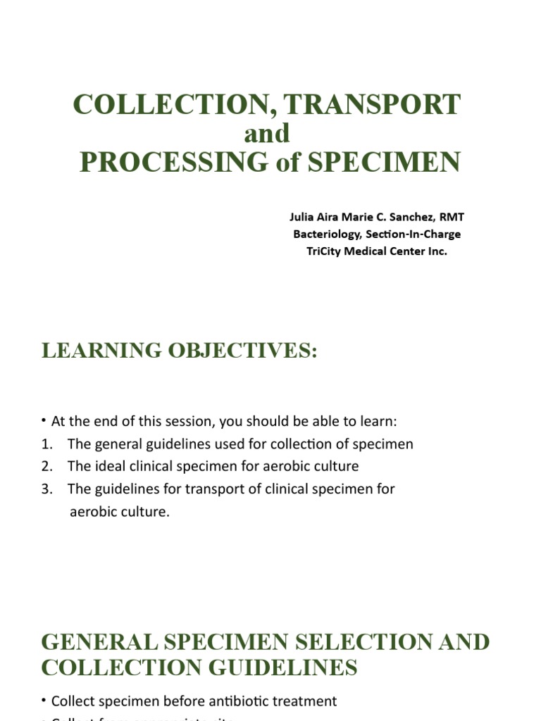 Specimen Collection, Transport and Processing | PDF | Medical ...