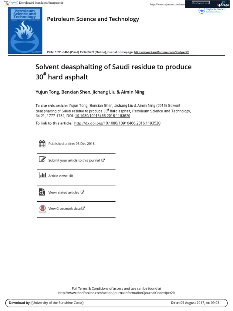 Solvent Deasphalting of Saudi Residue To Produce Hard Asphalt | PDF ...