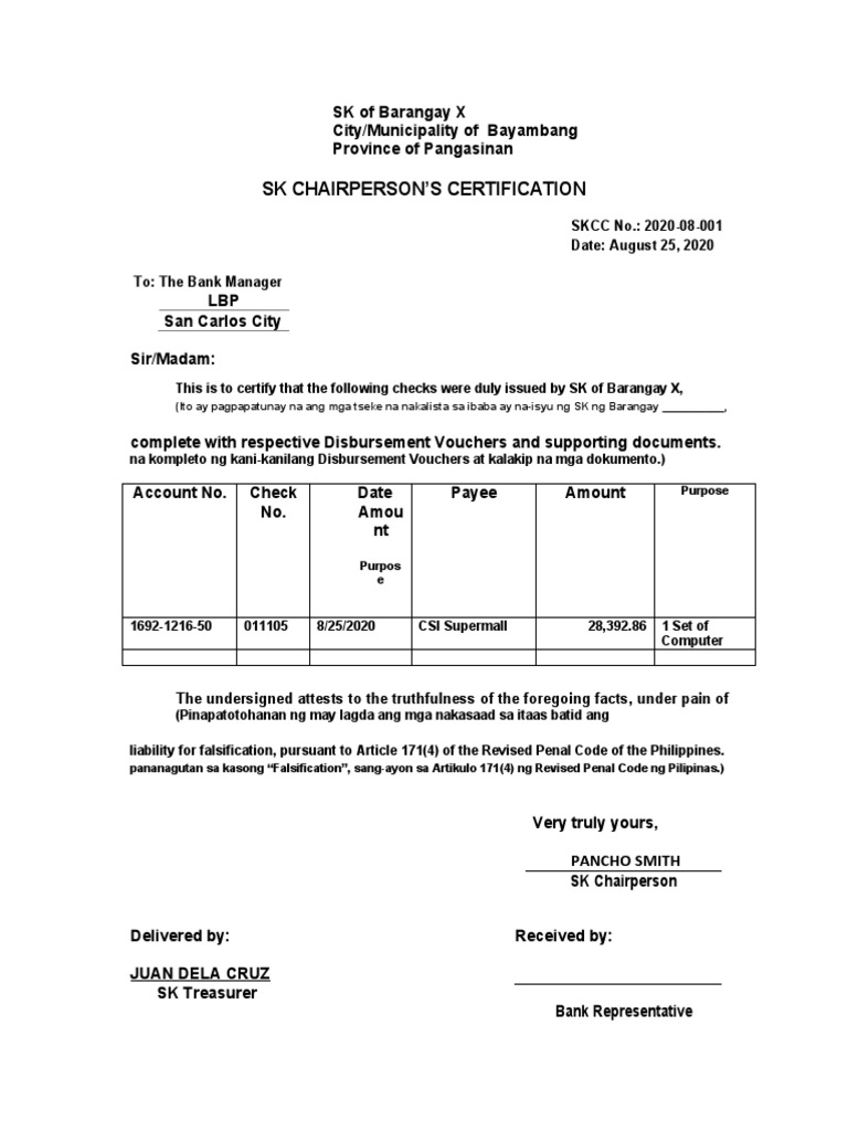 SK Chairperson'S Certification: SKCC No.: 2020-08-001 Date: August 25 ...