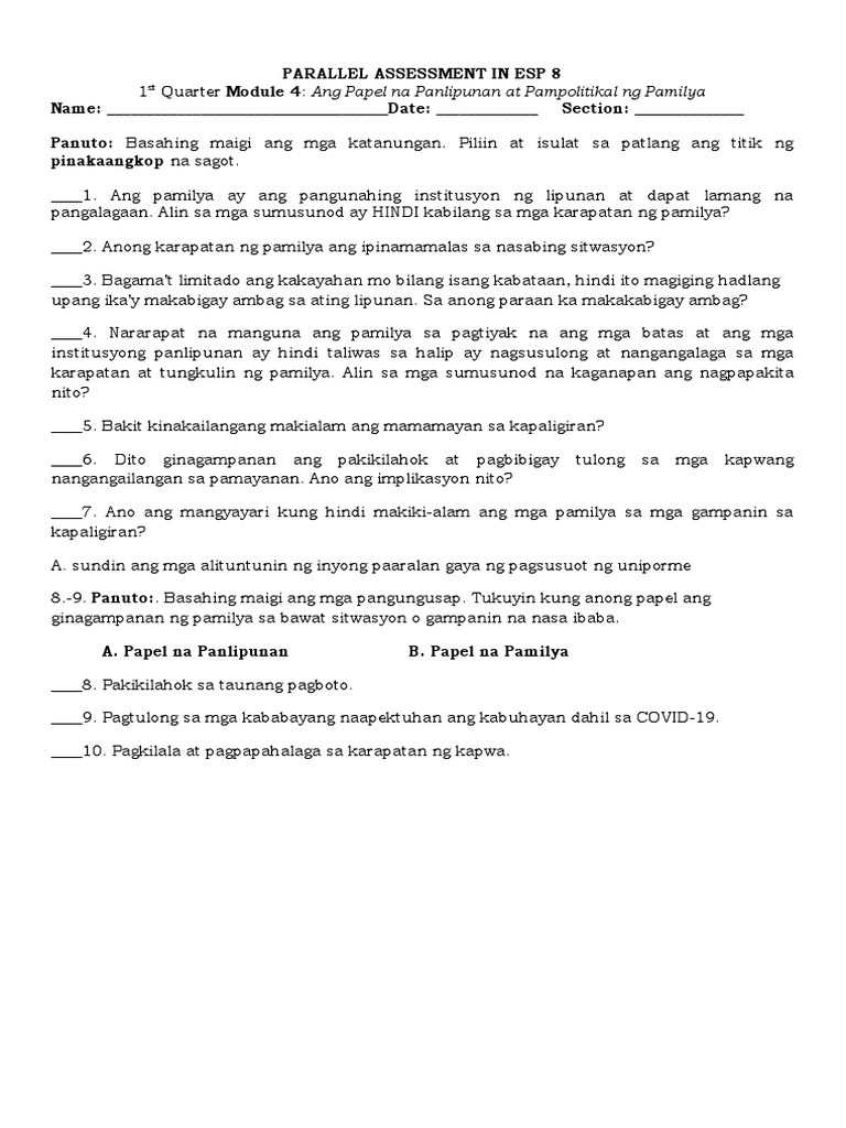 ESP 8 Parallel Assessment Module 4 | PDF
