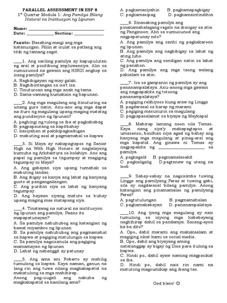 ESP 8 Parallel Assessment Module 1 | PDF