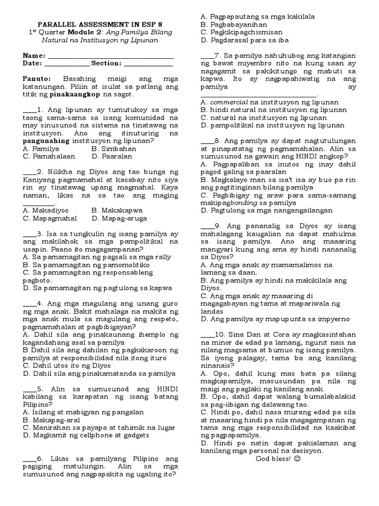 ESP 8 Parallel Assessment Module 2 | PDF
