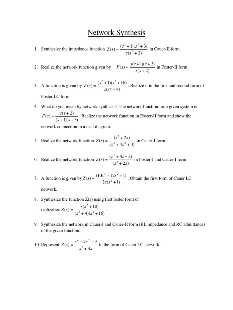 Network Synthesis: S S S S S Z | PDF