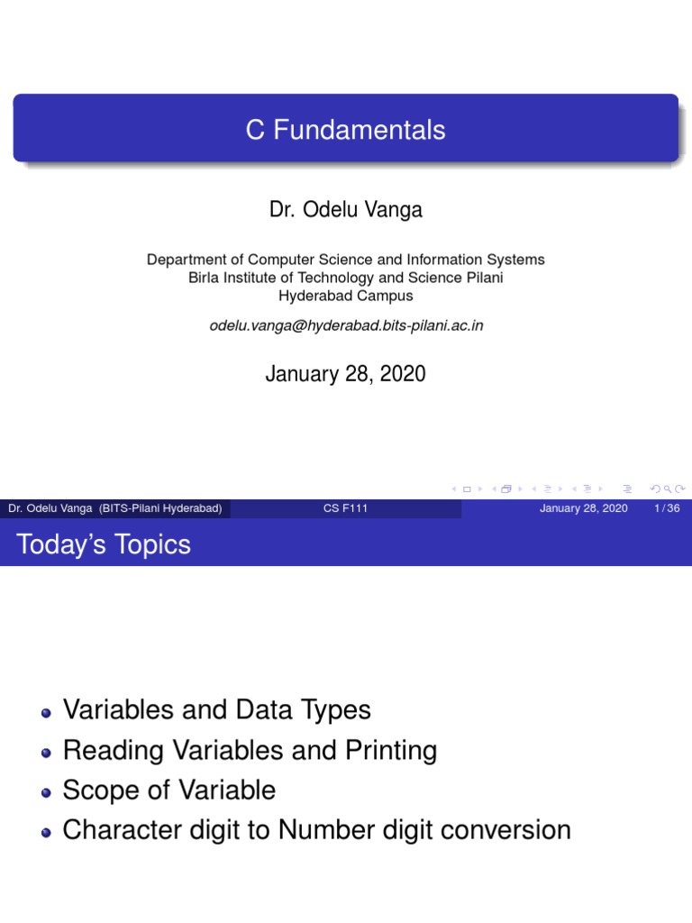 Lect07-C Fundamentals PDF | Download Free PDF | Variable (Computer Science) | Notation