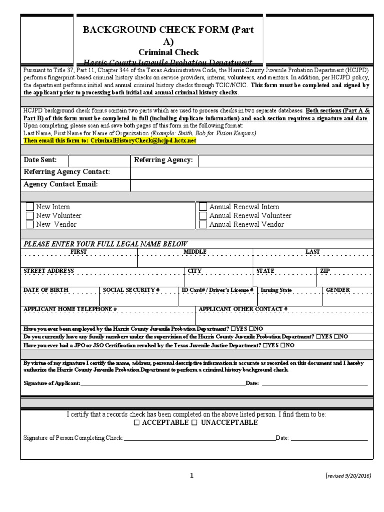 Background Check Form (Part A) : Harris County Juvenile Probation ...